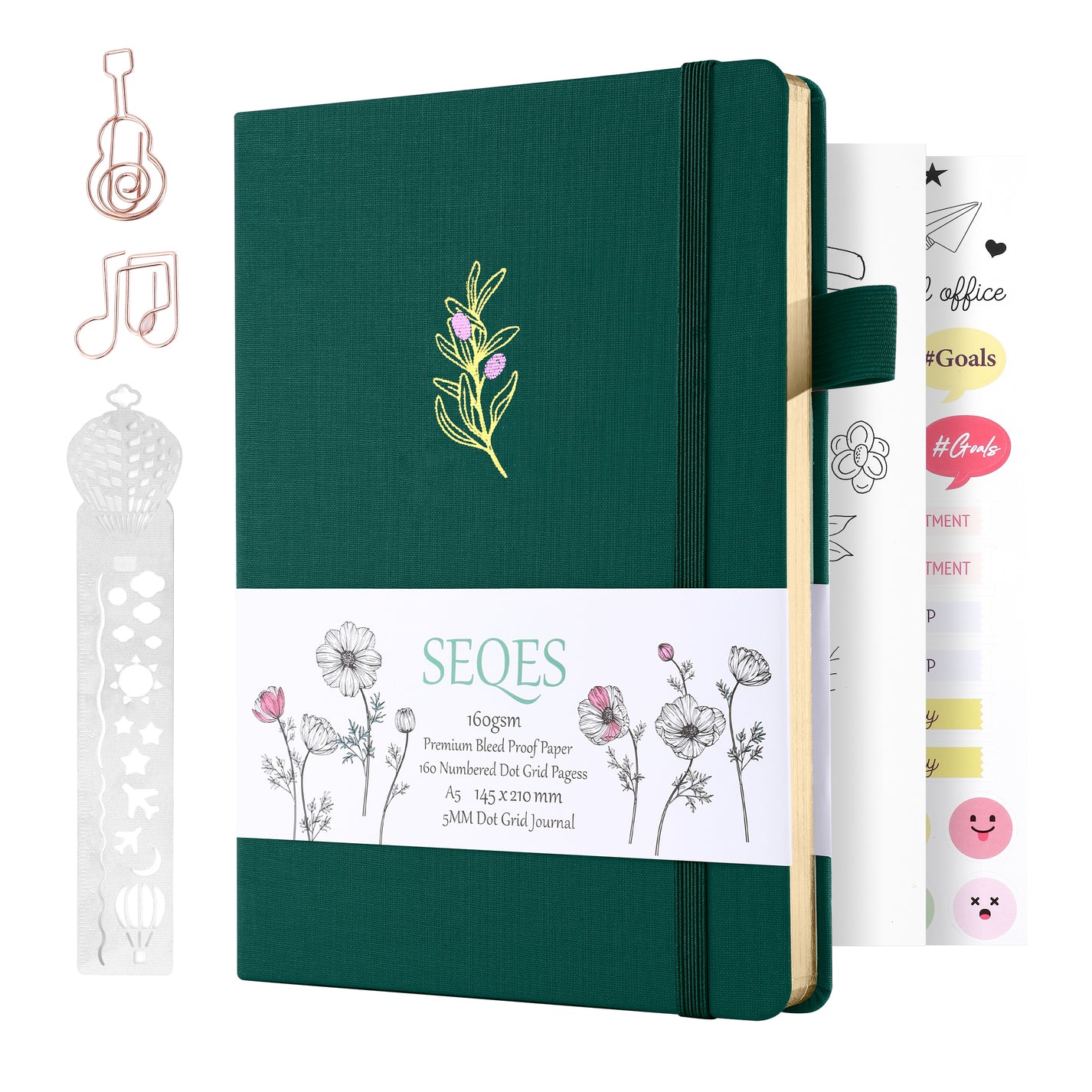 Bullet Journal A5 160gsm PREMIUM paper gold edge-olive – SeQeS