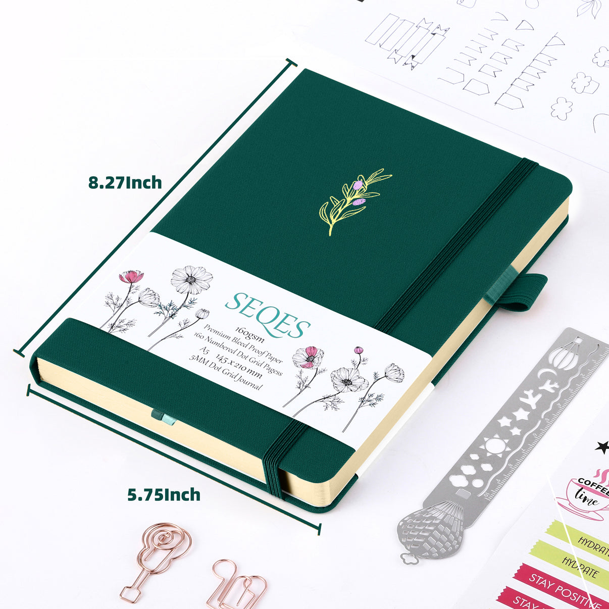 Bullet Journal A5 160gsm PREMIUM paper gold edge-olive – SeQeS